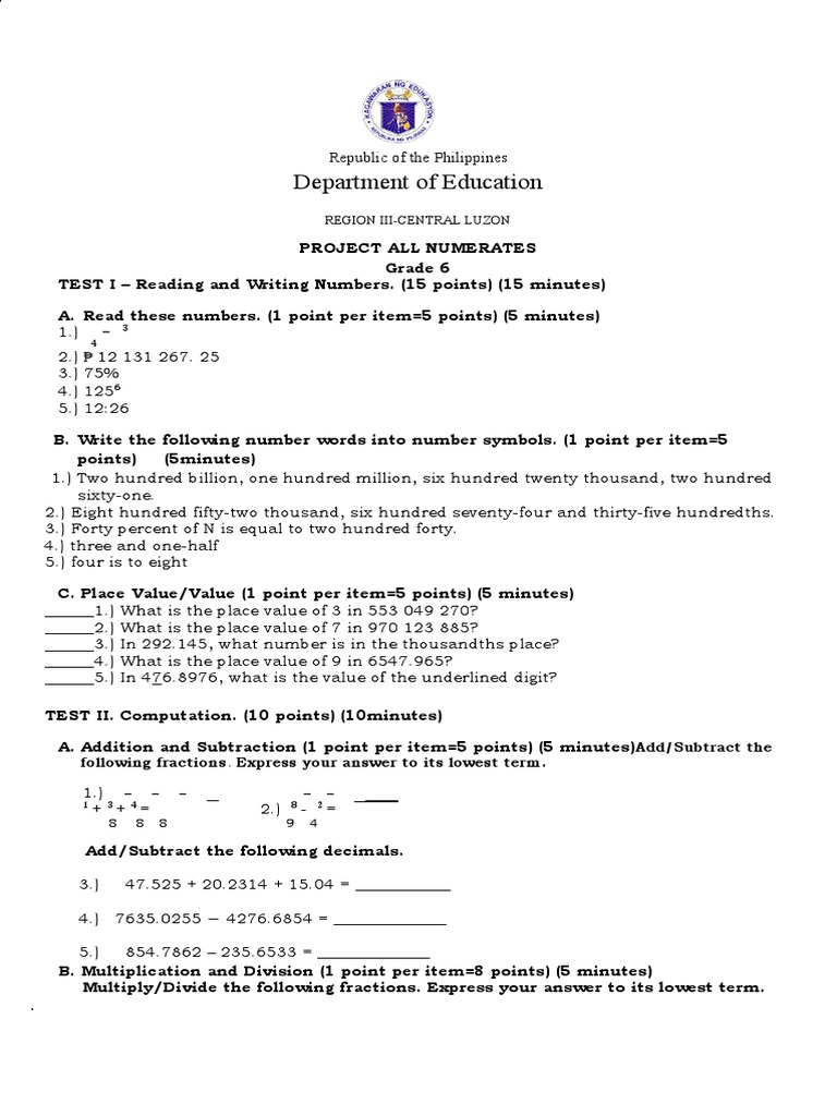 Project All Numerates Grade 6 | PDF | Numbers | Notation