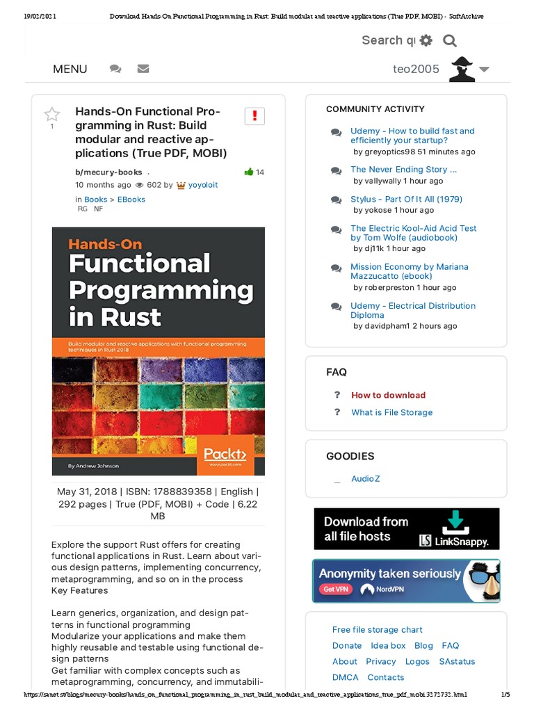 Hands-On Functional Pro-Gramming in Rust: Build Modular and Reactive Ap - Plications (True PDF ...