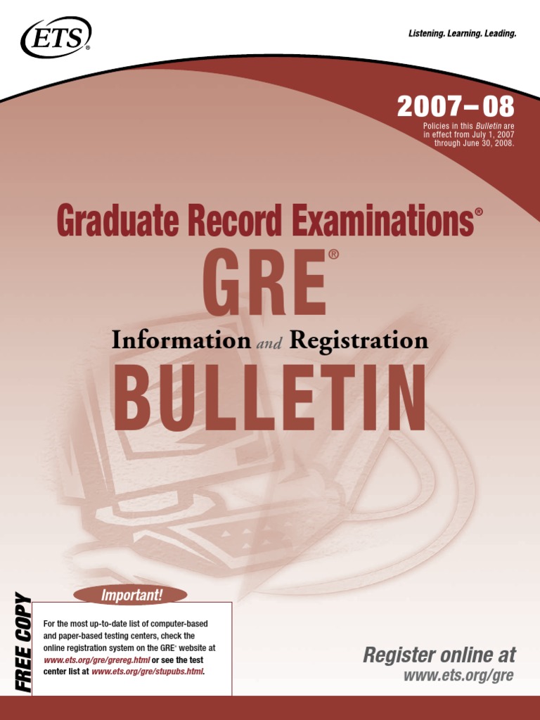 Graduate Record Examinations: GRE Bulletin | PDF | Graduate Record ...