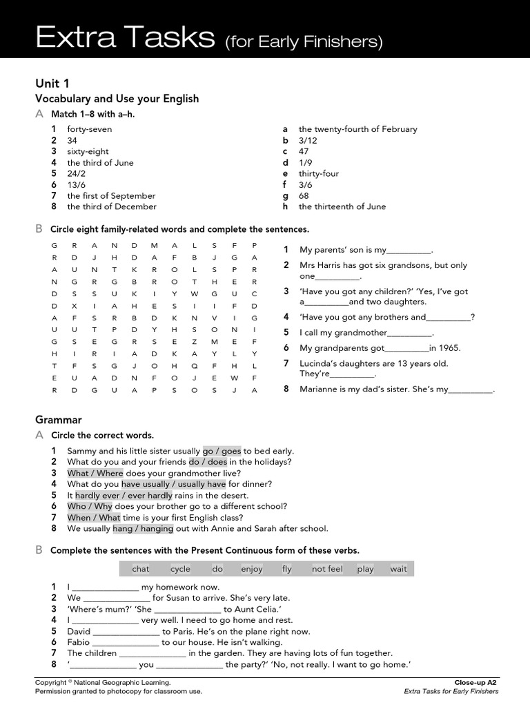 A2 Extra Tasks For Early Finishers-Đã G P | PDF | English Language