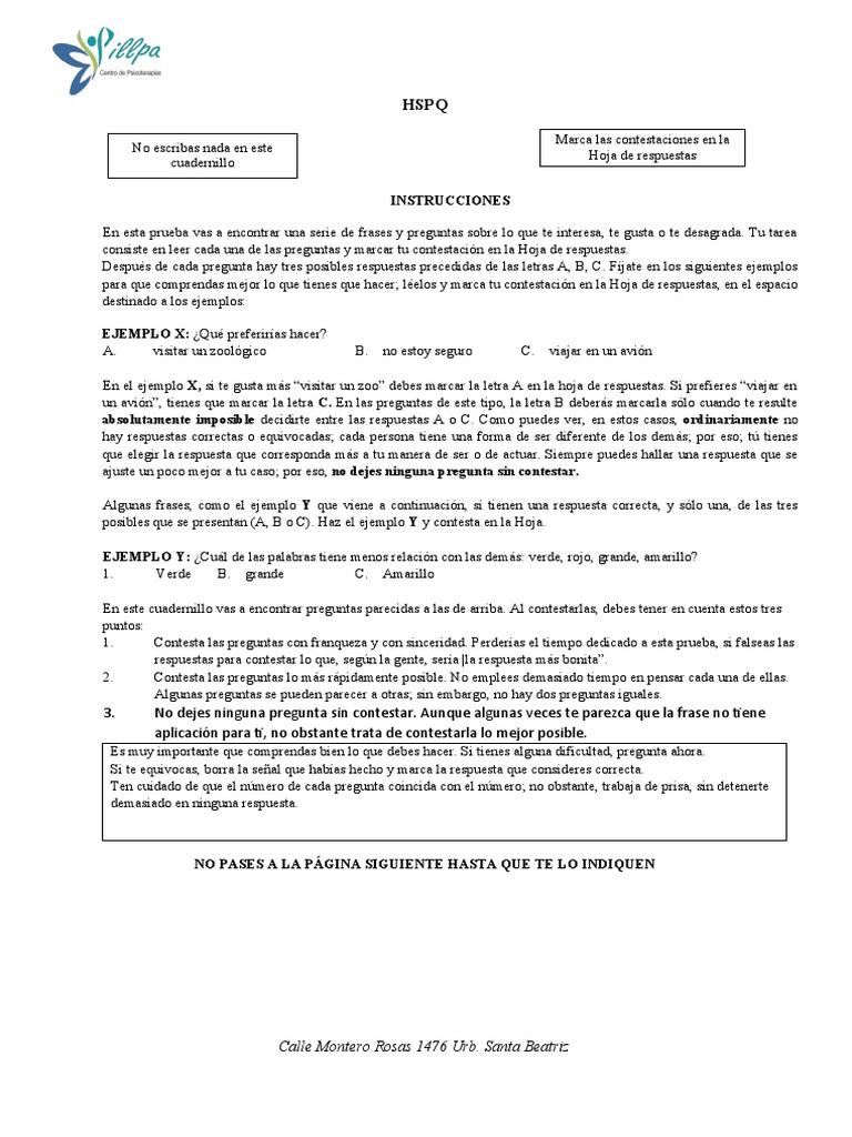 HSPQ Cuadernillo | PDF