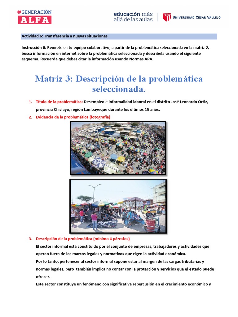 Matriz 3 Descripcion de La Problemática Solucionario | PDF | Desempleo ...