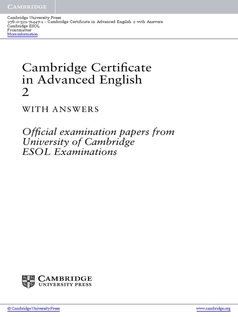 Cambridge Certificate in Advanced English 2: Official Examination ...