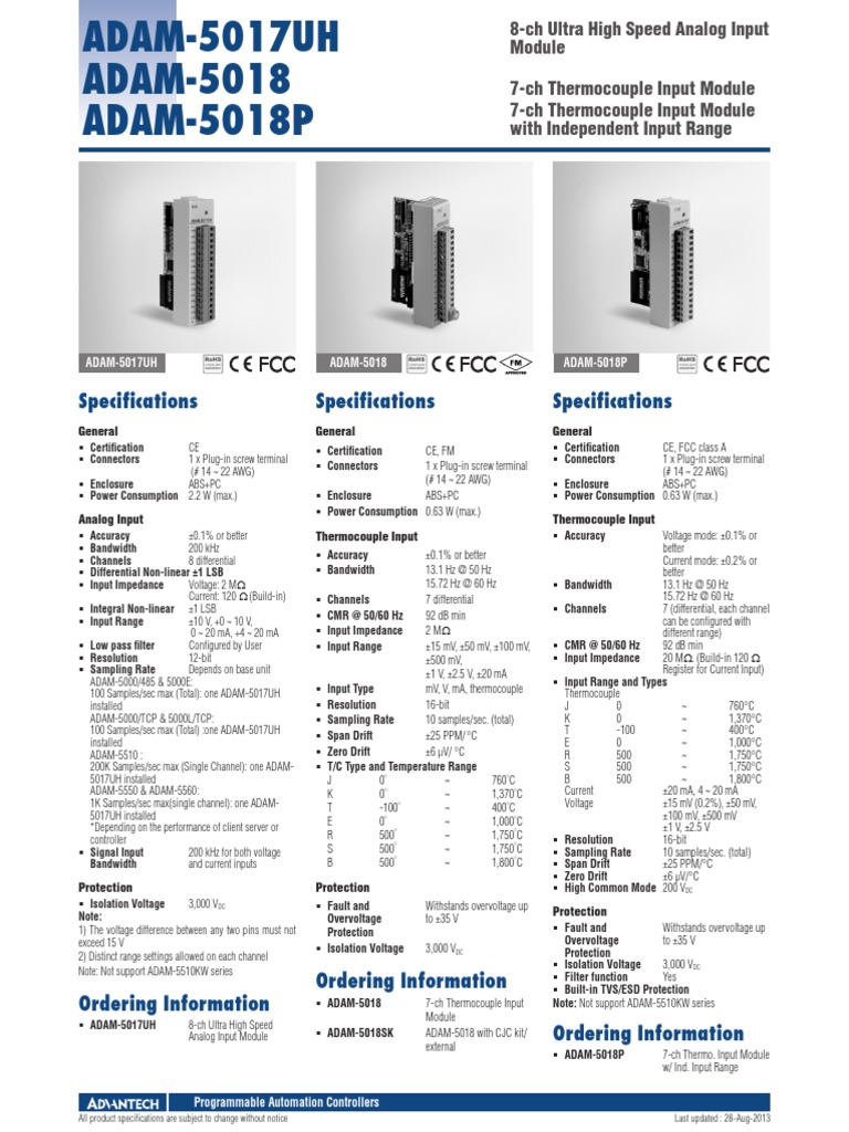 Entradas Analogicas Adam-5017uh | PDF | Bandwidth (Signal Processing) | Thermocouple