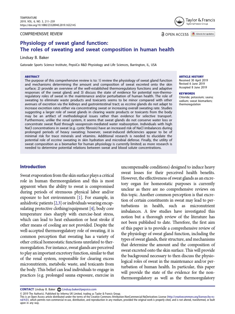 Physiology of Sweat Gland Function: The Roles of Sweating and Sweat ...