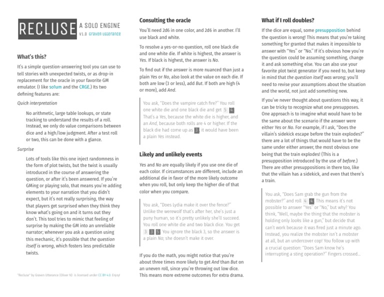 Recluse: A Solo Engine | PDF