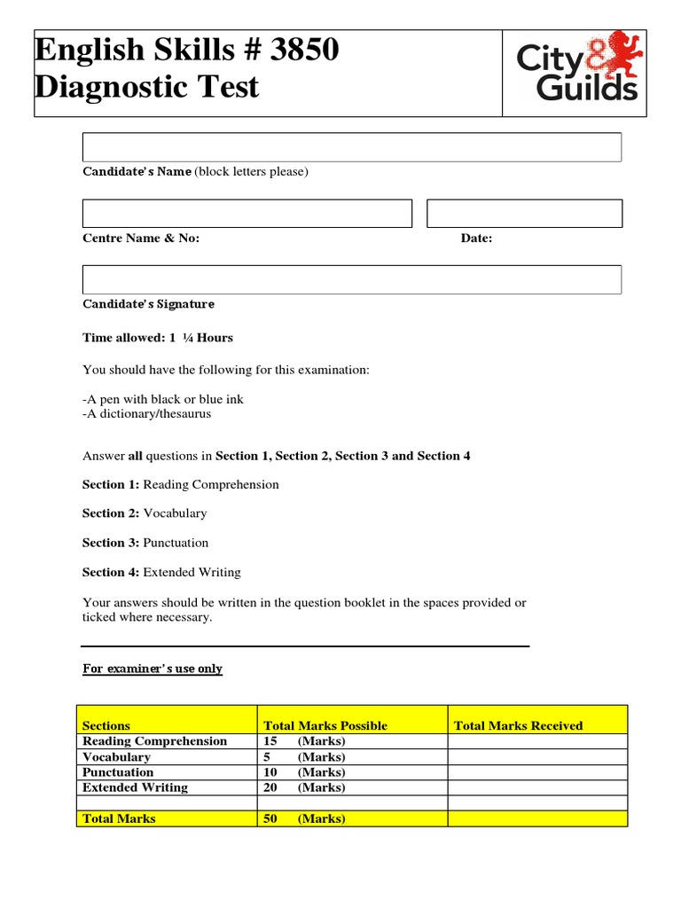 City & Guilds 3850 English Test Guide | PDF