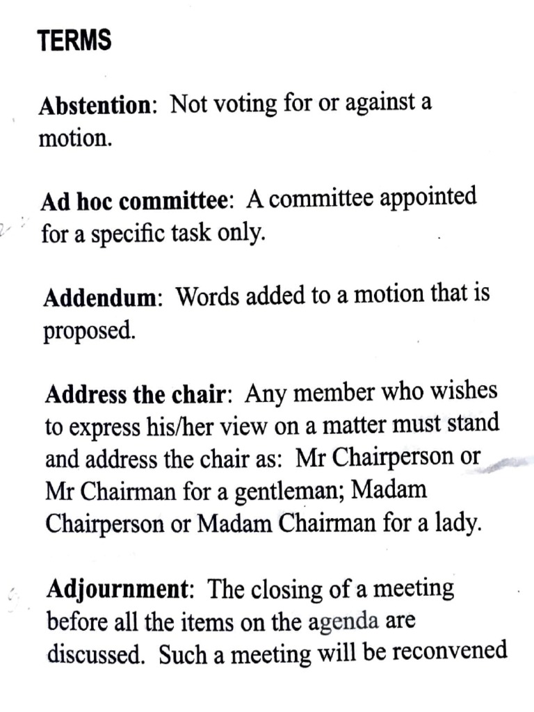 Meeting Terminology and Definitions | PDF | Agenda (Meeting) | Committee