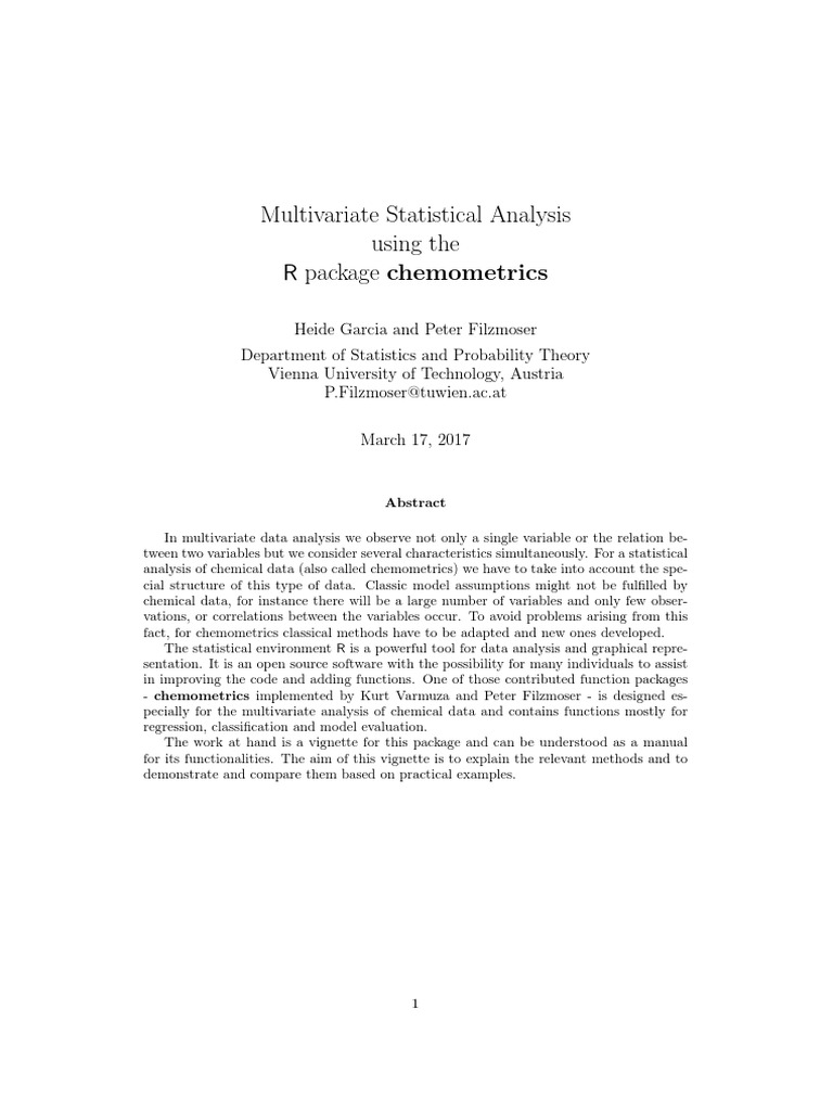 Multivariate Statistical Analysis Using The R Package Chemometrics ...