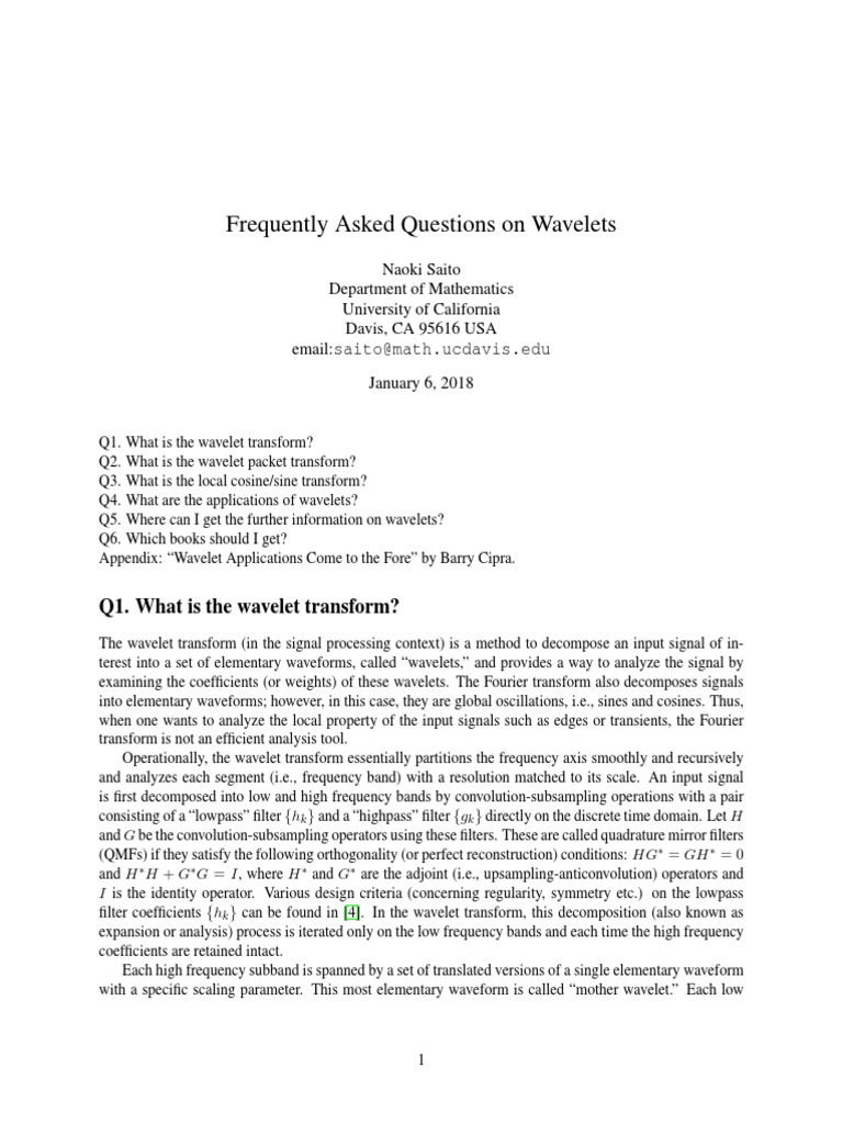 An In-Depth Guide to Wavelet Transforms: Frequently Asked Questions on Wavelets Analyzed | PDF ...