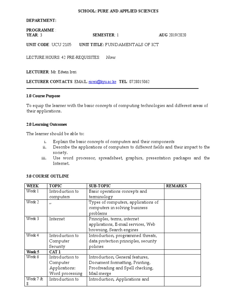 Fundamentals of Ict Course Outline | PDF | Application Software | Educational Technology