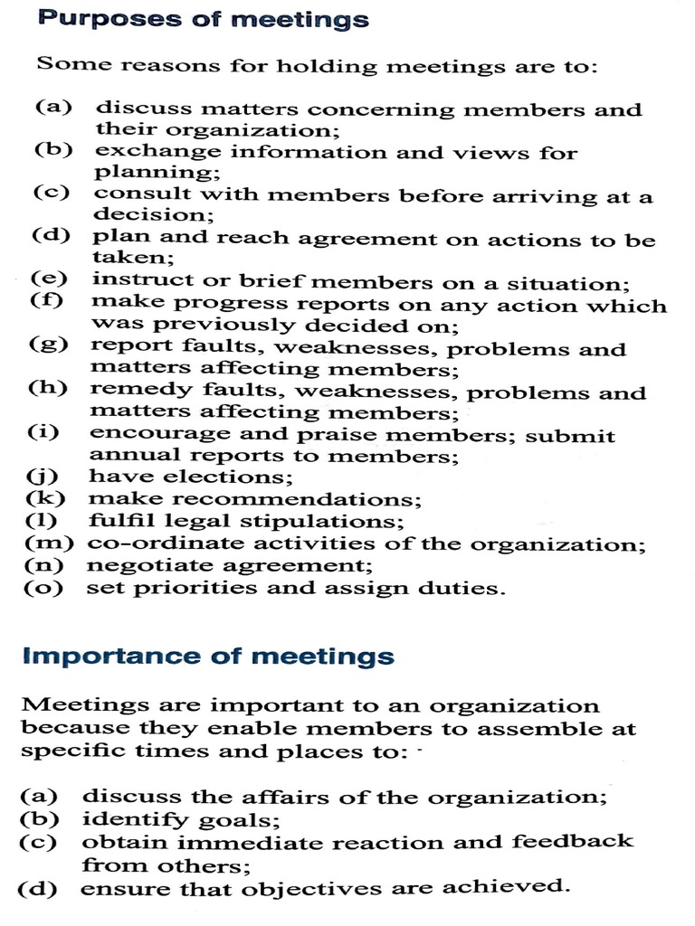 Purposes and Importance of Meetings | PDF