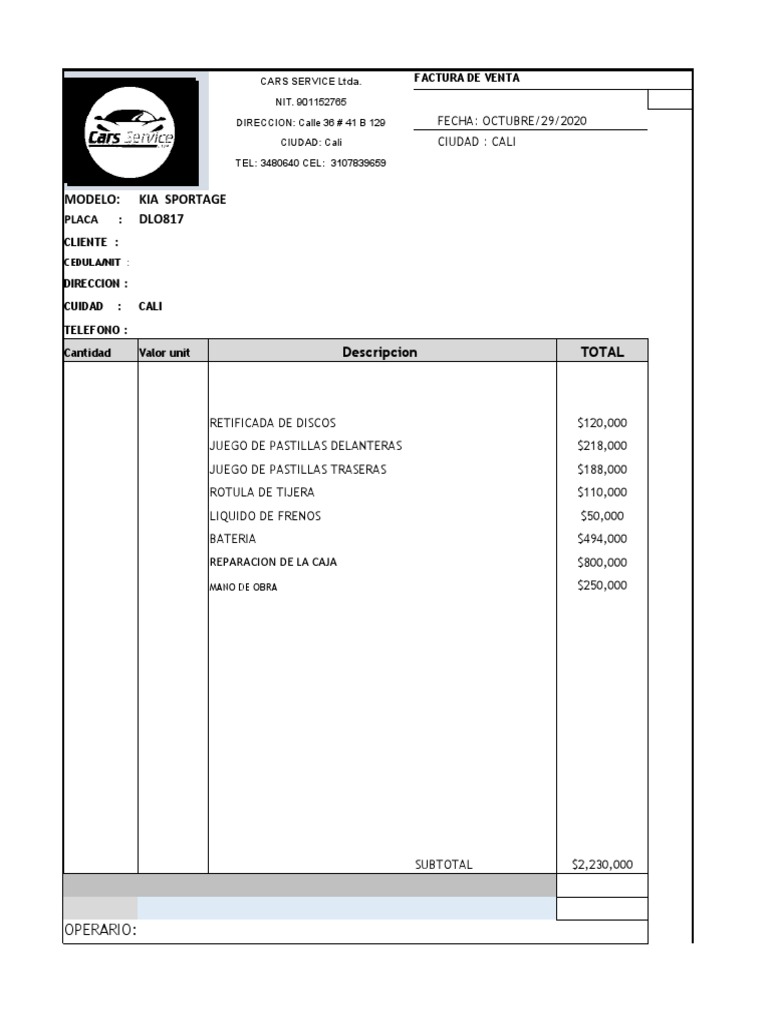 Factura Carsservice | PDF | Coche | Industria automotriz
