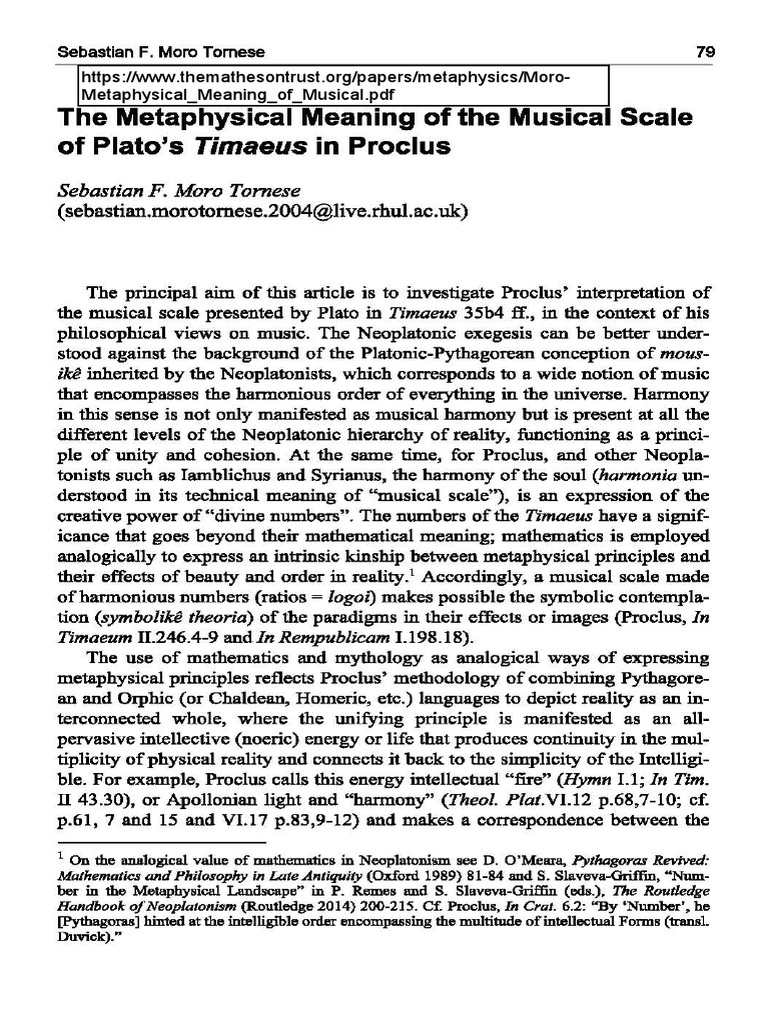 Metaphysical - Music of Plato's Timaeus in Proclus | PDF | Neoplatonism ...