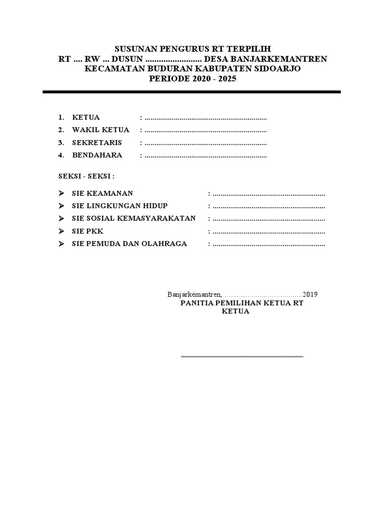 Susunan Pengurus RT Terpilih | PDF