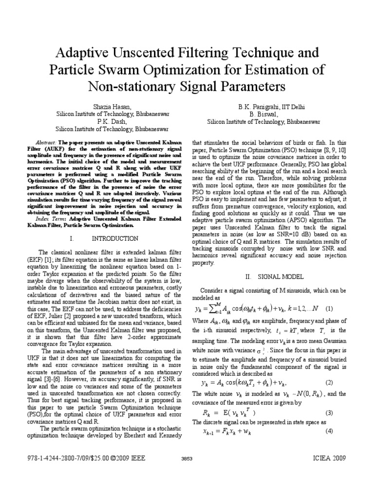 Adaptive Unscented Filtering Technique and Particle Swarm Optimization ...