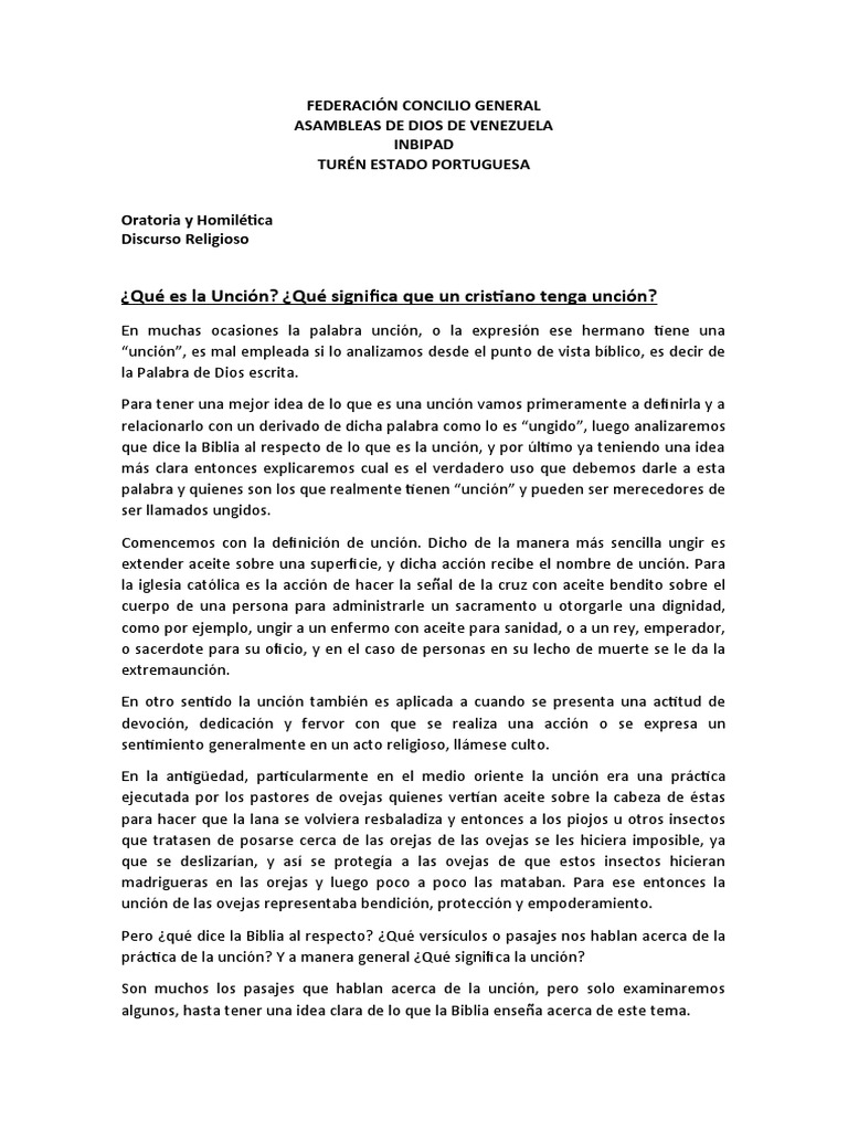 Discurso Religioso La Unción | PDF | La unción | Cristo (título)