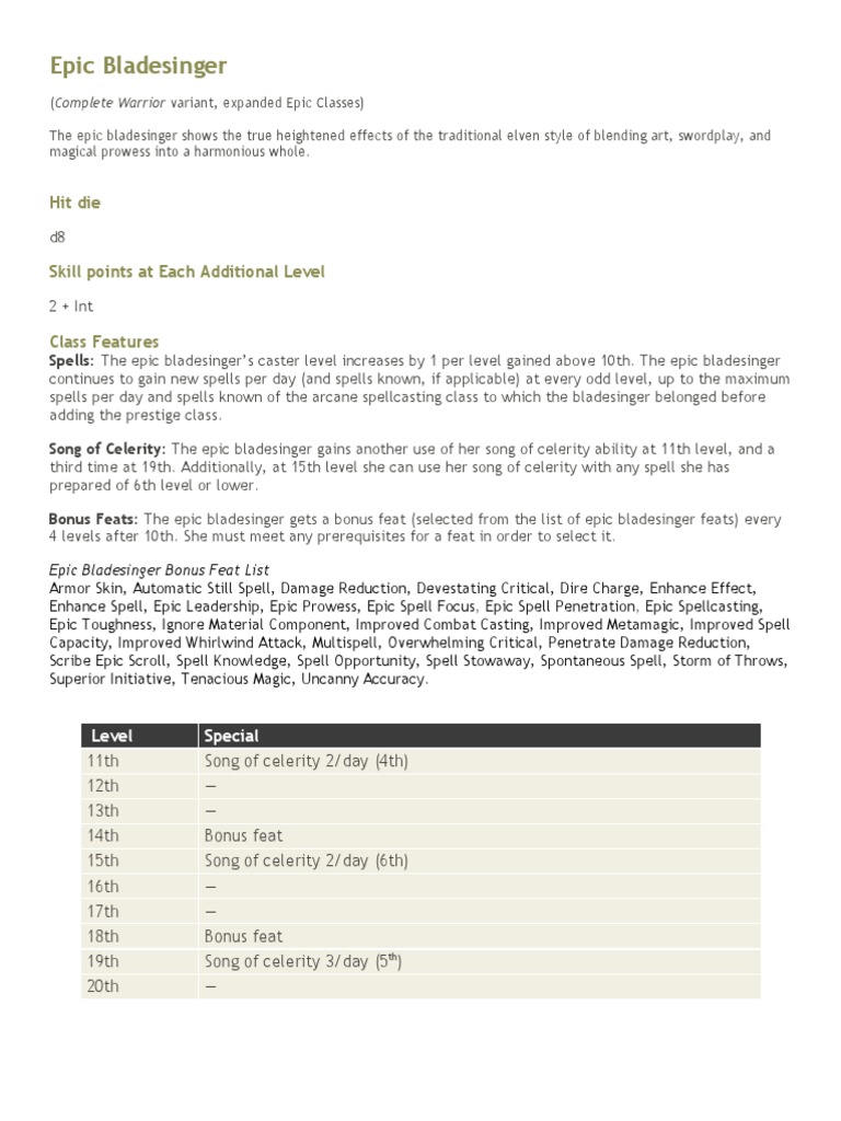 Epic Bladesinger PRC | PDF