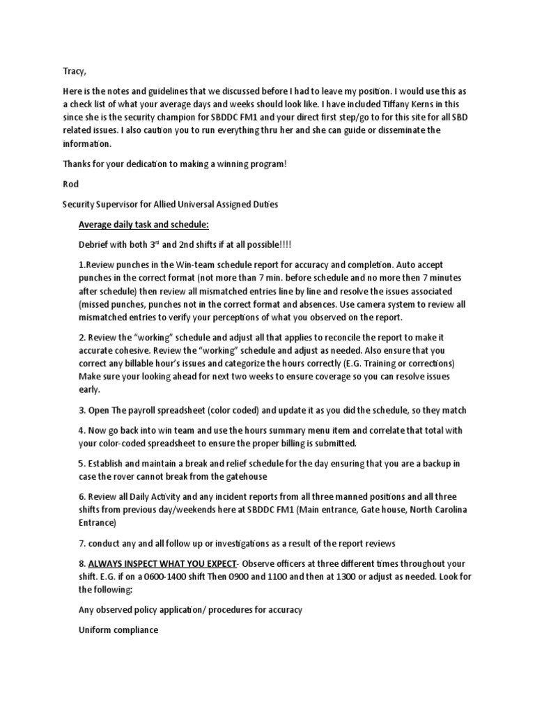 Security Supervisor Checklist | PDF | Business