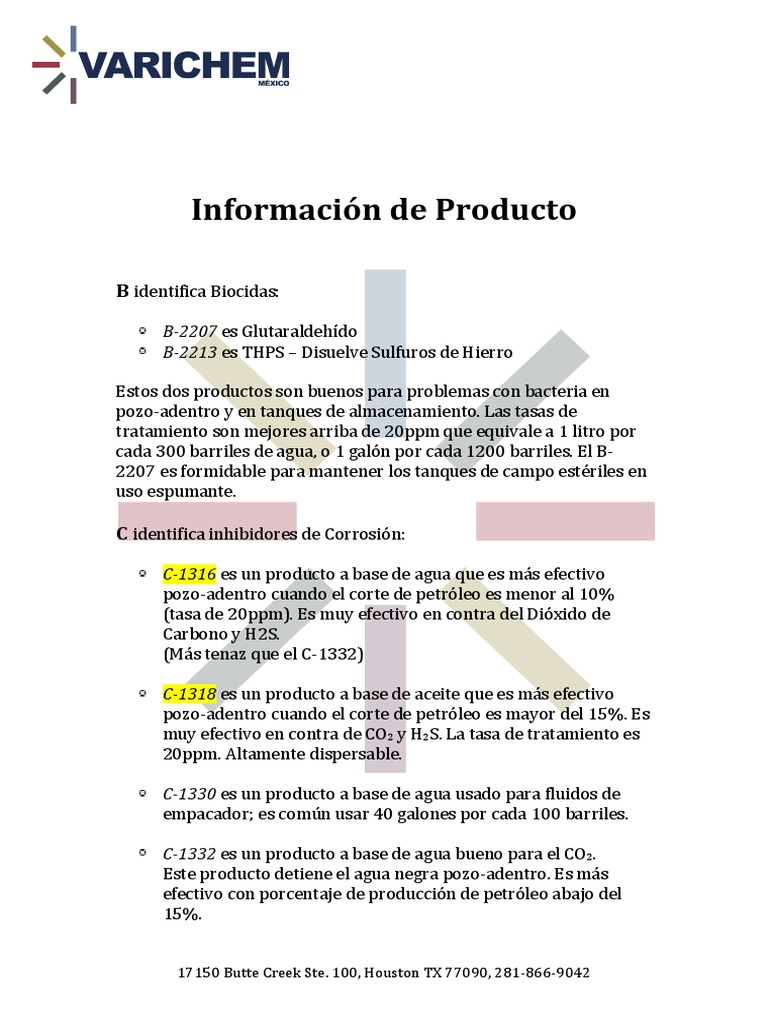Varichem Informacion de Productos | PDF | Petróleo | Barril (Unidad)