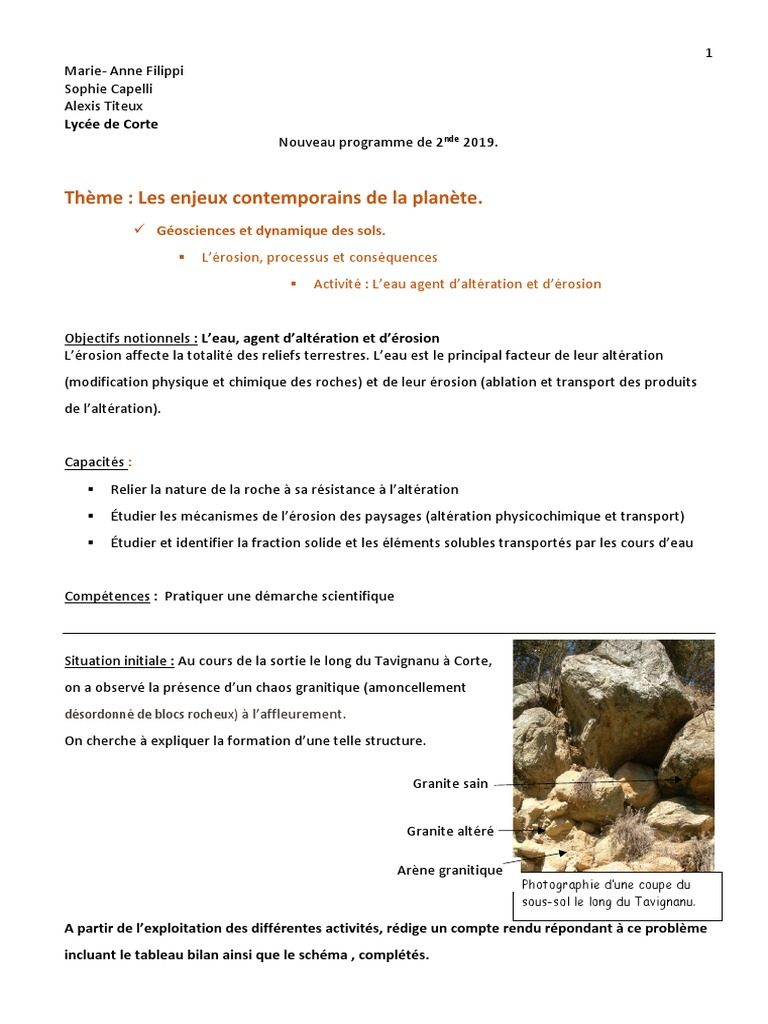 Activite 2nde Alteration Et Erosion Des Roches | PDF | Granit | Pierre ...