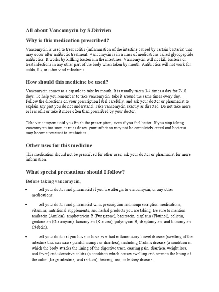 All About Vancomycin by S | PDF | Gastrointestinal Tract | Crohn's Disease