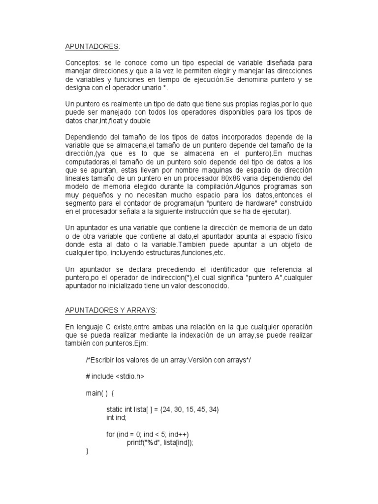 Conceptos y Usos de Apuntadores en C | PDF | Puntero (Programación de ...