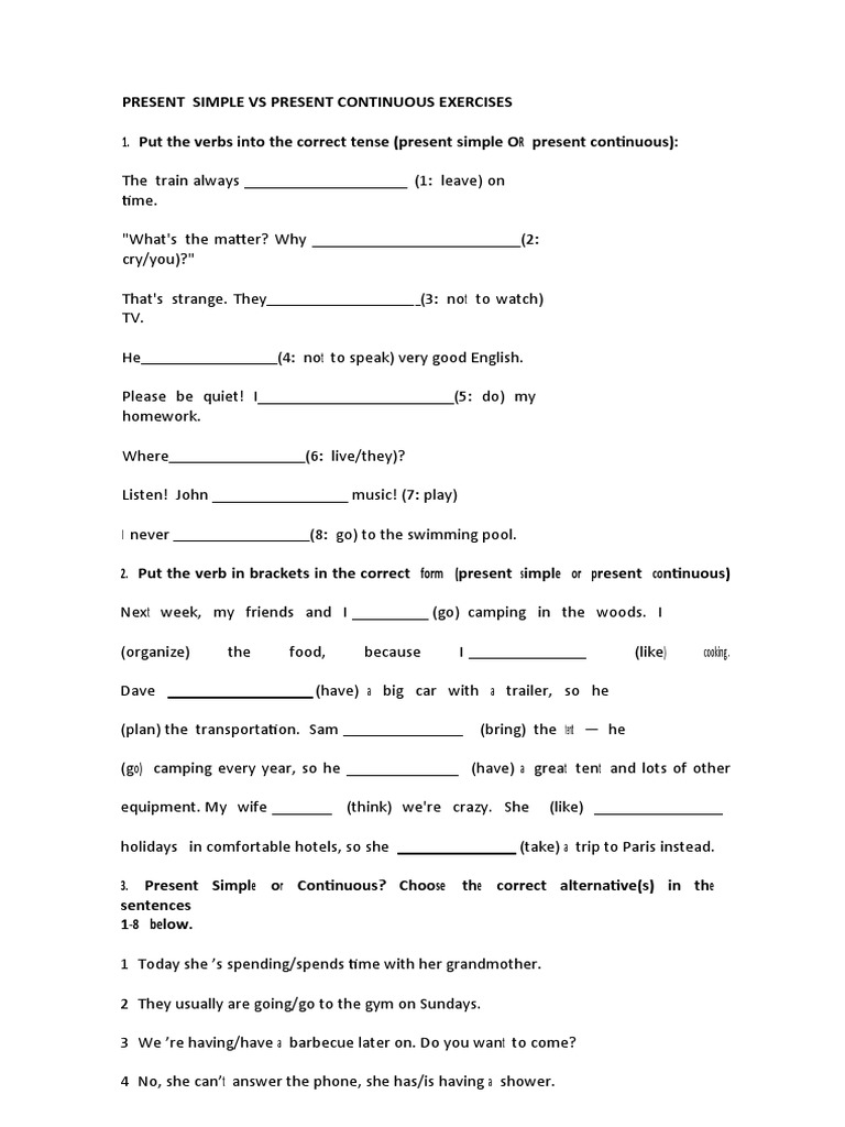 Present Simple vs. Progressive Exercises | PDF