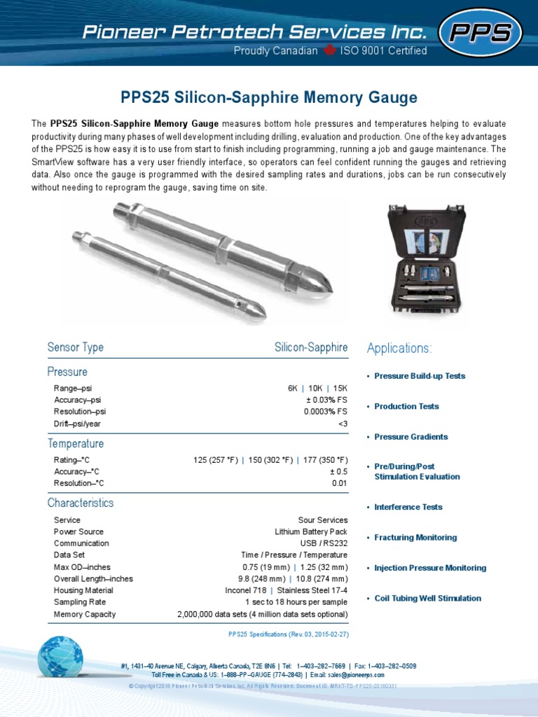 Pioneer Petrotech Services Inc.: PPS25 Silicon-Sapphire Memory Gauge ...