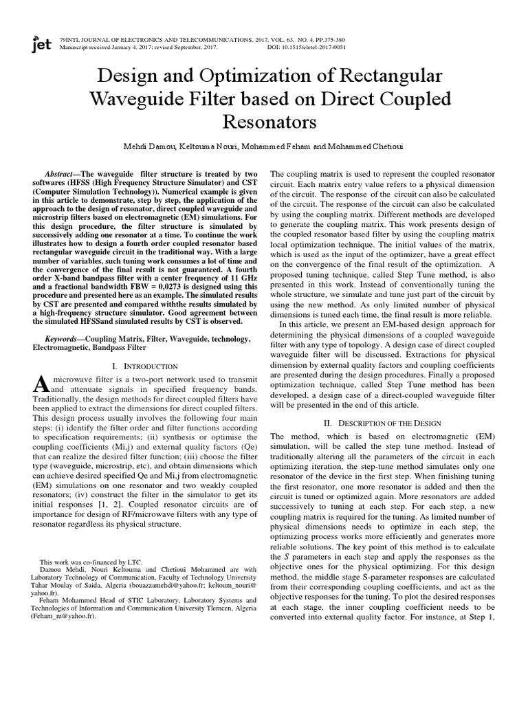 Design and Optimization of Rectangular Waveguide Filter Based On Direct ...