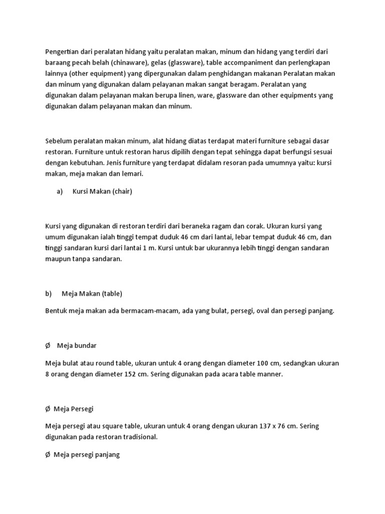 Fungsi Peralatan Hidang di Restoran | PDF | Griya & Taman