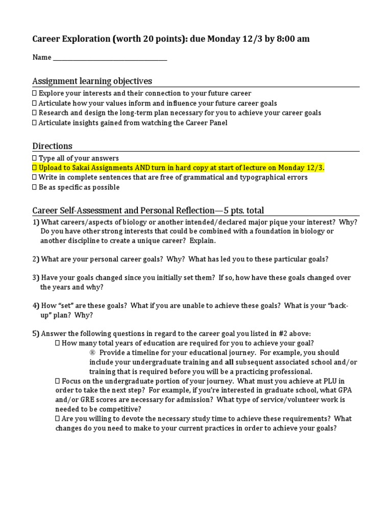 Career Exploration Assignment | PDF | Question | Psychological Concepts