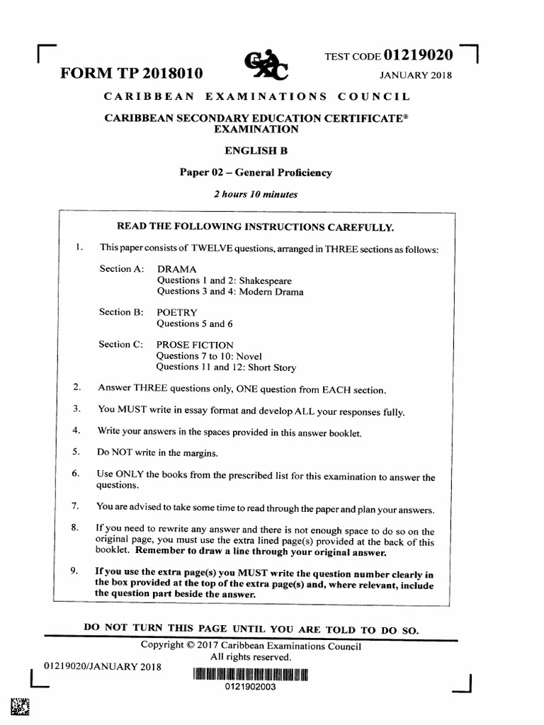 CSEC English B January 2018 P2 | PDF | Writing