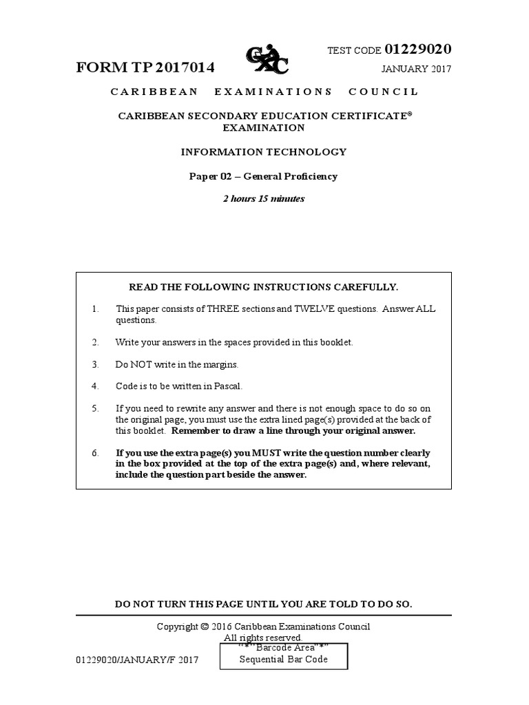 Csec Information Technology January 2017 P2 Pdf Barcode Computer Data Storage