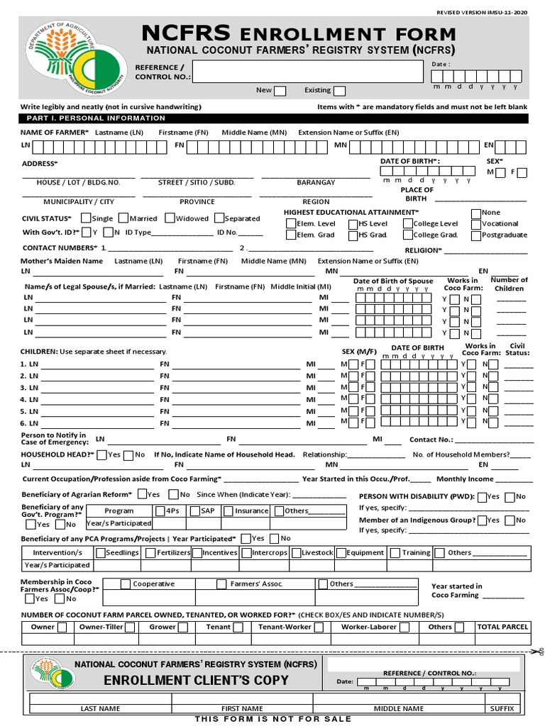 NCFRS-GIS Enrollment Form FINAL v2 | PDF | Coconut | Farms
