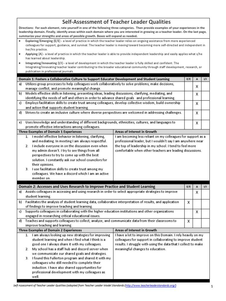 Teacher Leadership Self-Assessment Guide | PDF | Leadership | Mentorship