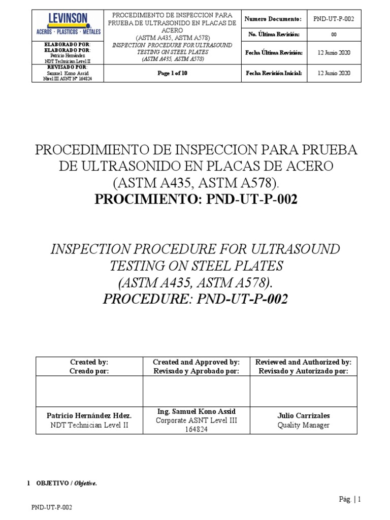 Procedimiento de Ultrasonido PND-UT-P-002 ASTM A435-A578 | PDF | Física ...
