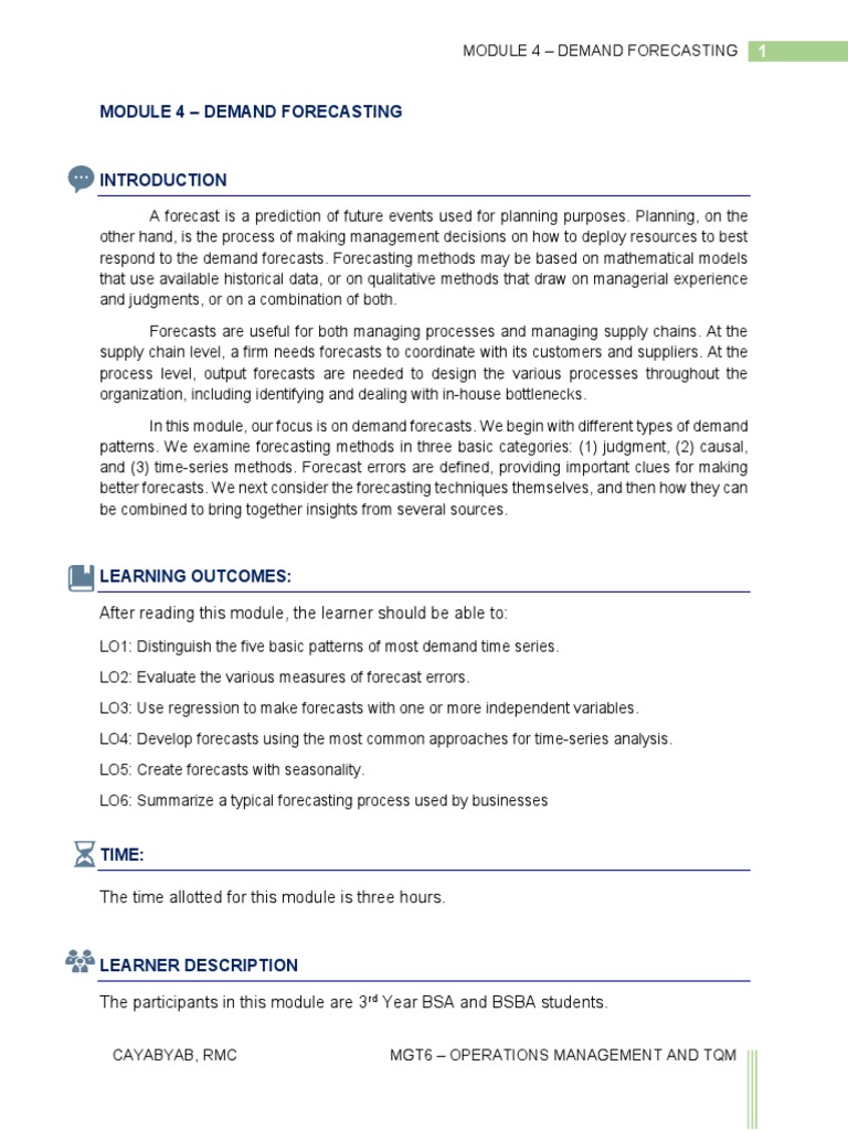 MGT6 Module 4 Forecasting | PDF | Forecasting | Coefficient Of ...