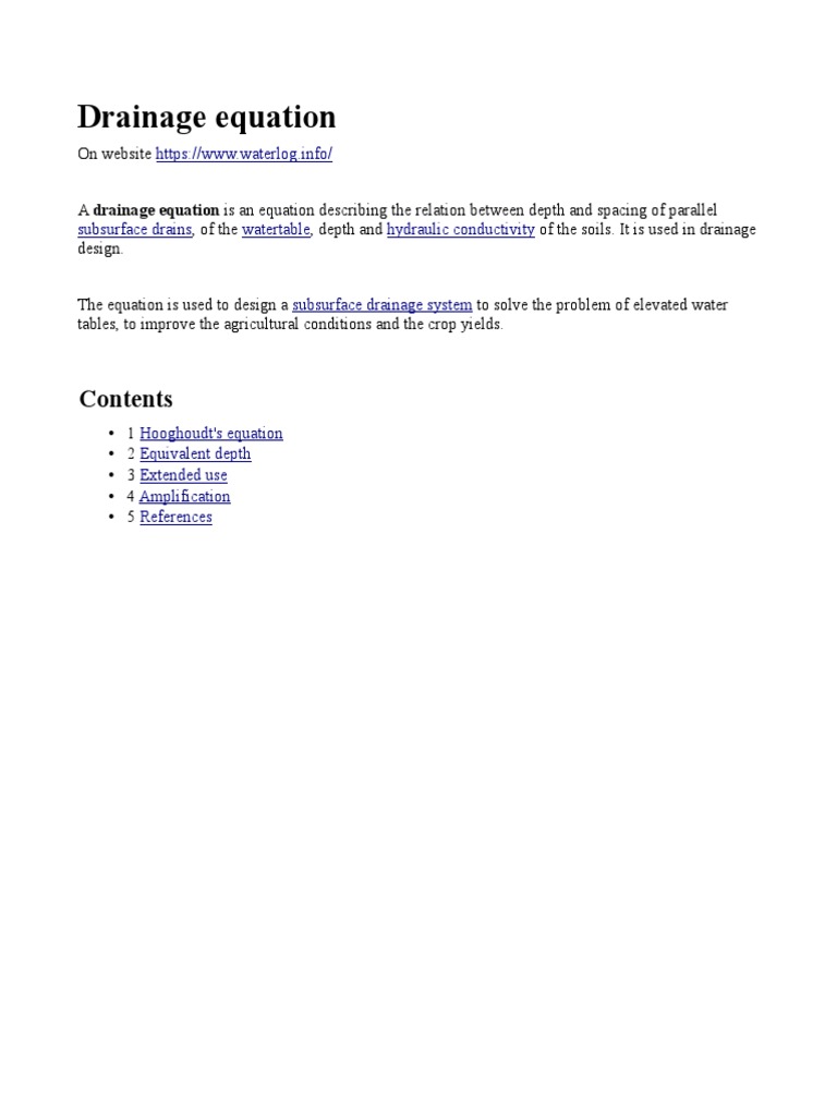 Drainage Equation | PDF | Hydrology And Urban Planning | Liquids