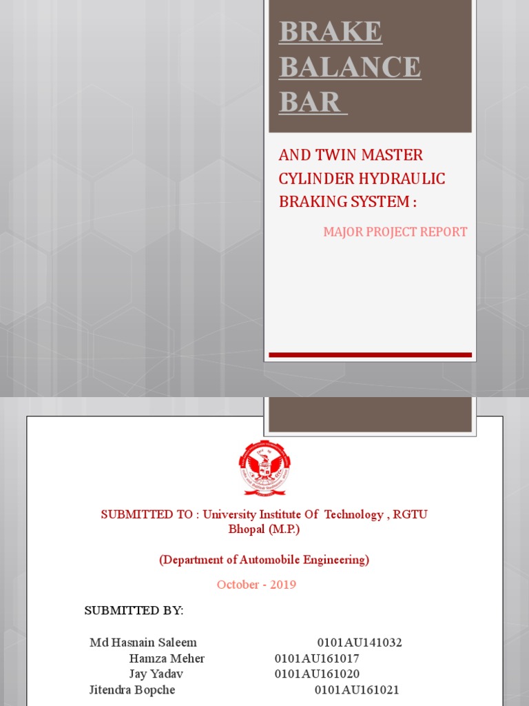 Brake Balance BAR: and Twin Master Cylinder Hydraulic Braking System ...