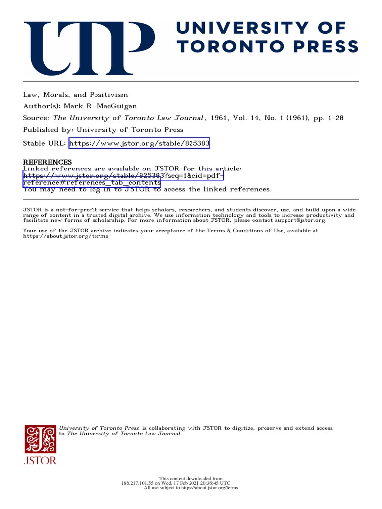 Mark R. MacGuigan - Law, Morals, and Positivism | PDF | Political ...