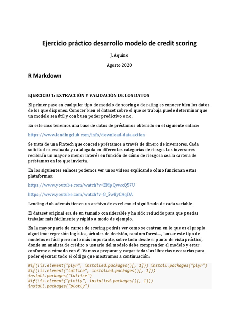 Ejercicio Practico Desarrollo de Modelo de Scoring en R | PDF ...
