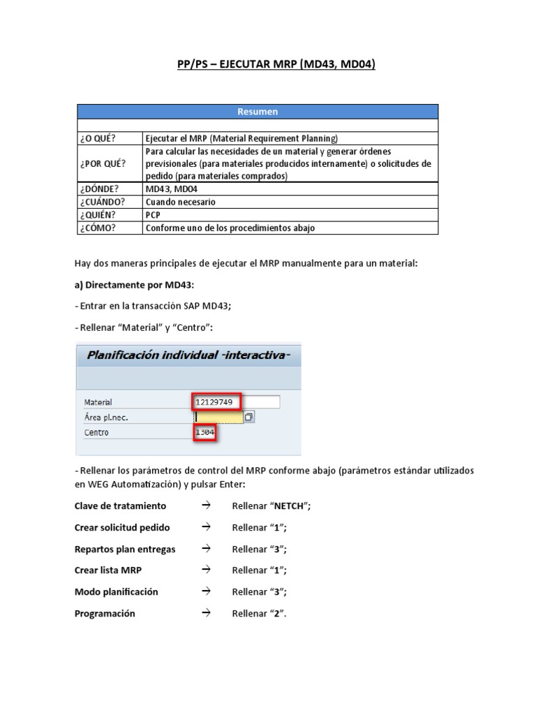 PP-PS - Ejecutar MRP (MD43, MD04) | PDF | Negocios