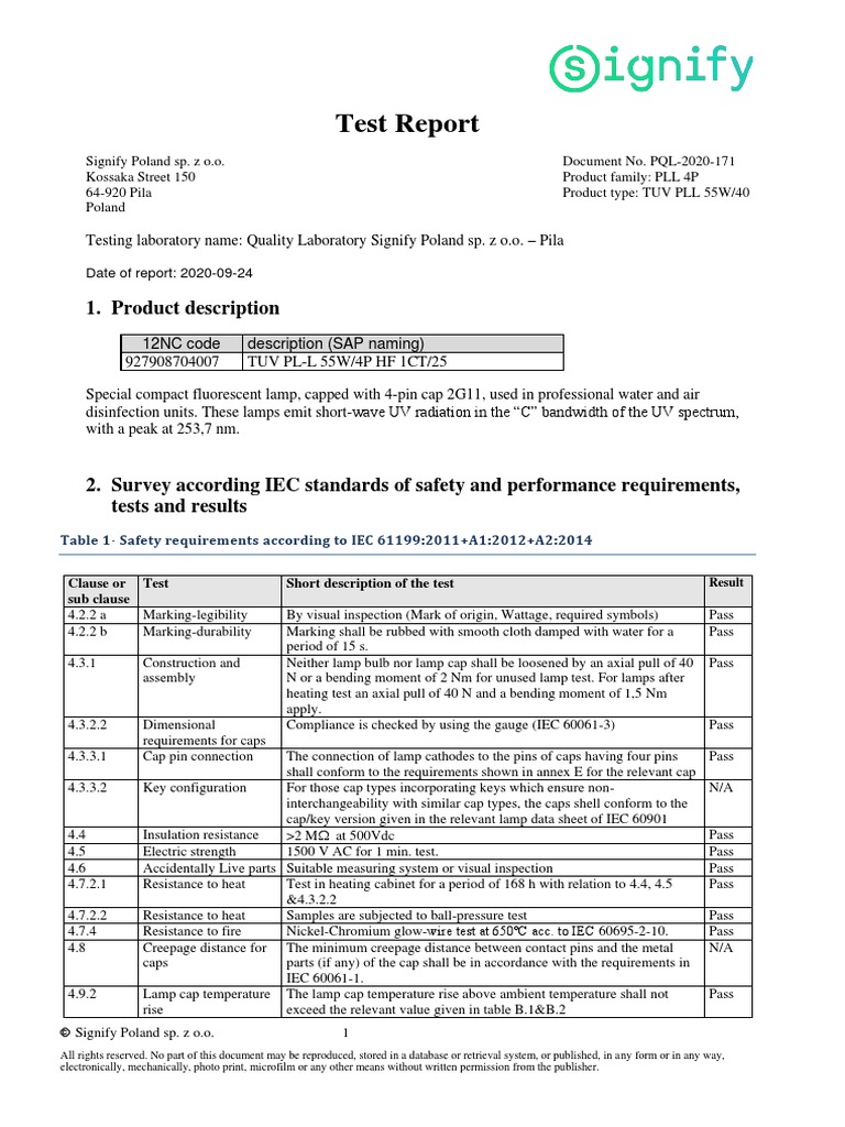 PQL-2020-171 Test Report TUV PLL 55W | PDF | Electrical Resistance And ...