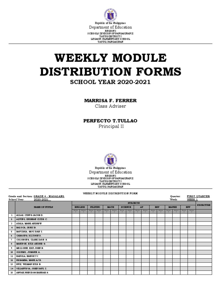 5 Weekly Module Distribution Form | PDF | Further Education