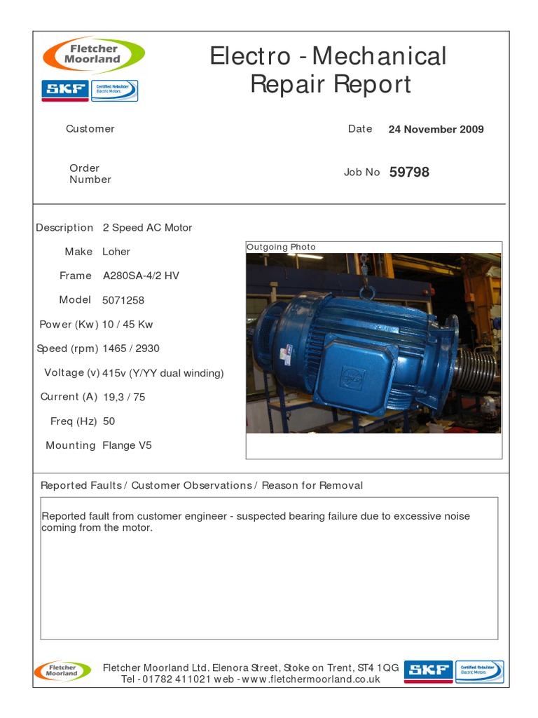 Example Motor Repair Report | PDF | Electric Motor | Bearing (Mechanical)