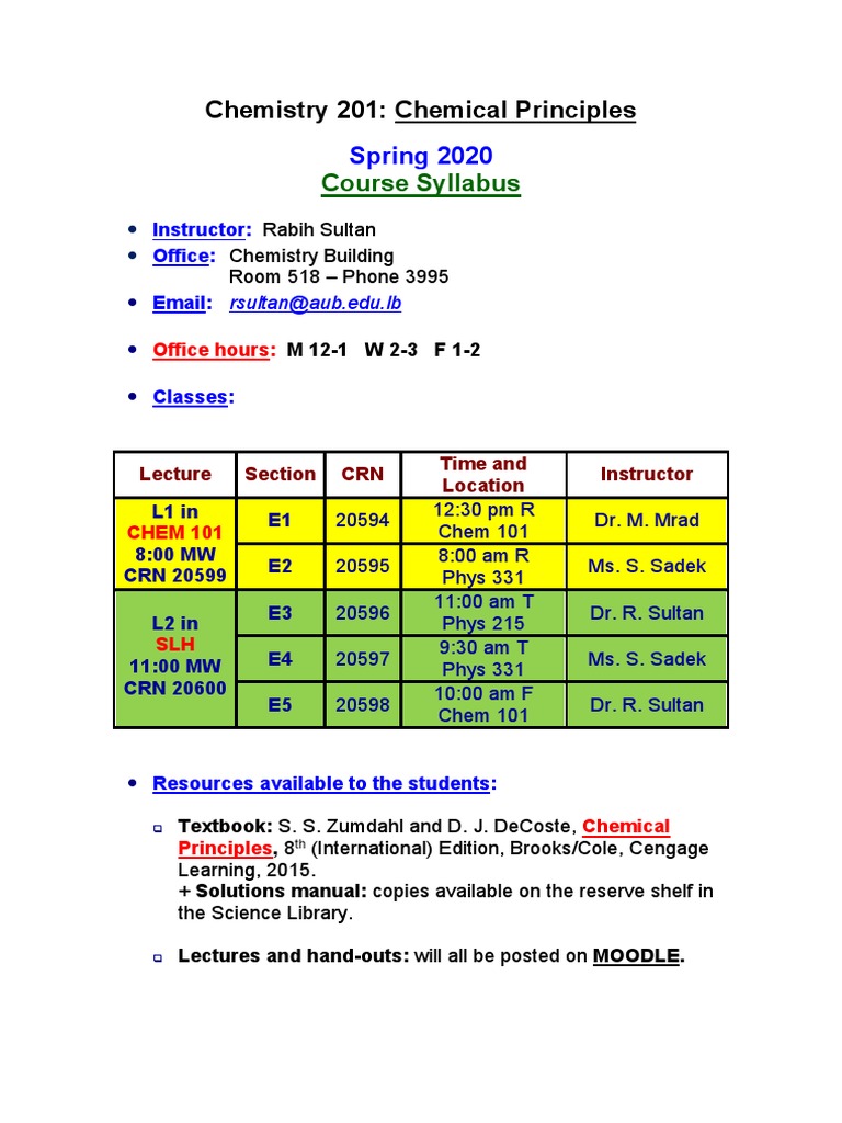 Chemistry 201: Chemical Principles: Course Syllabus | PDF | Ionic ...