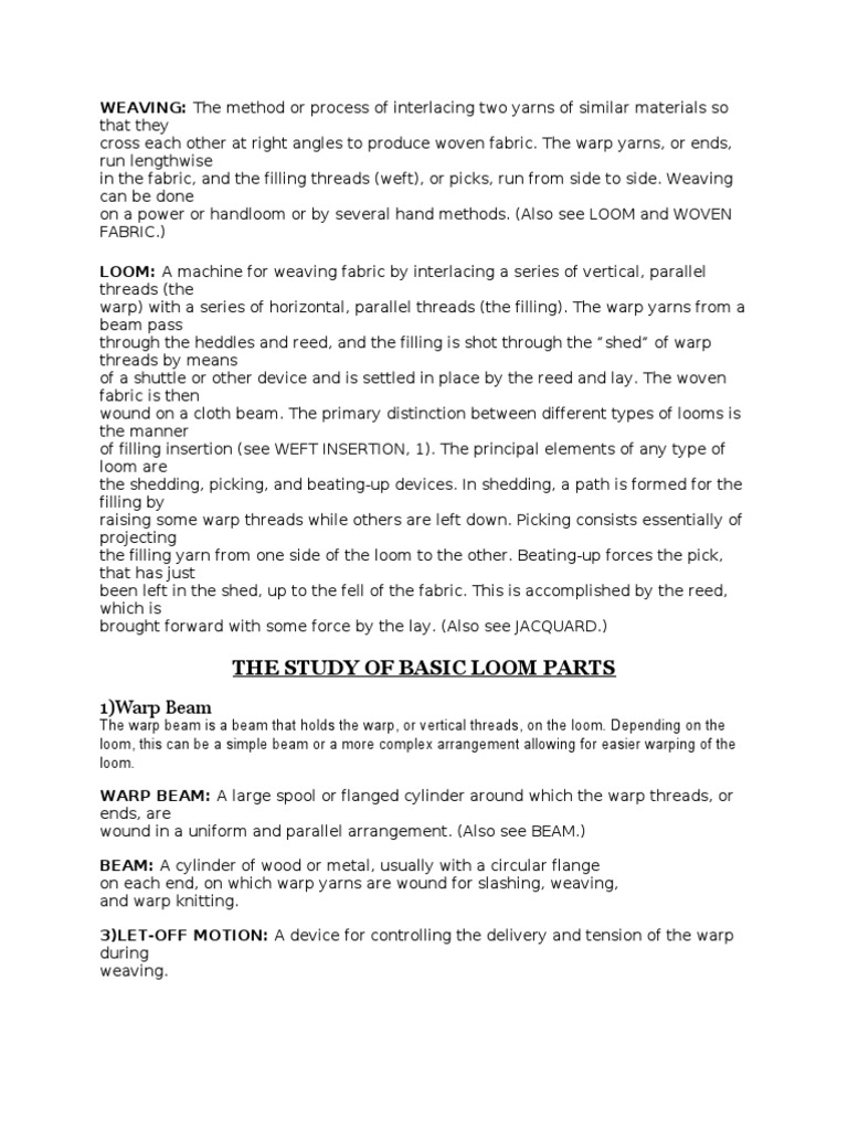 Basic Loom Parts | PDF | Loom | Weaving