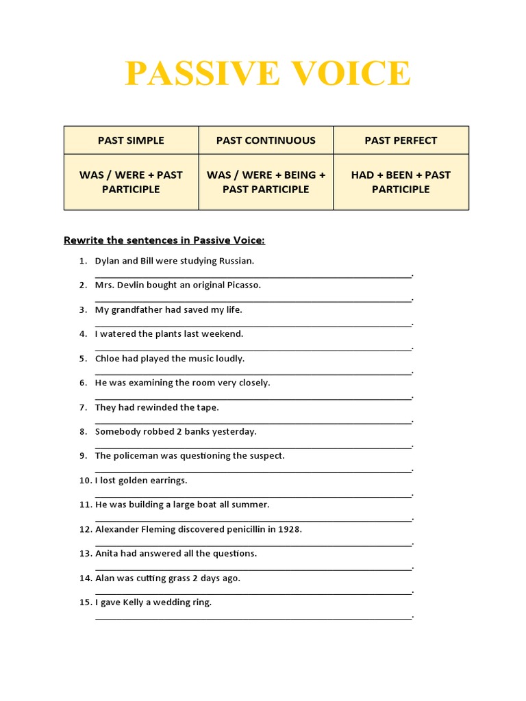 Passive Voice: Past Simple Past Continuous Past Perfect | PDF