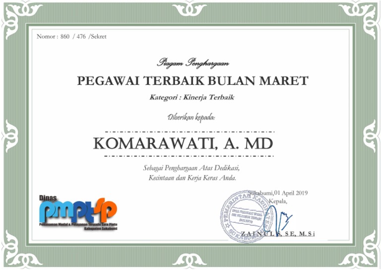 Contoh Penghargaan Pegawai | PDF